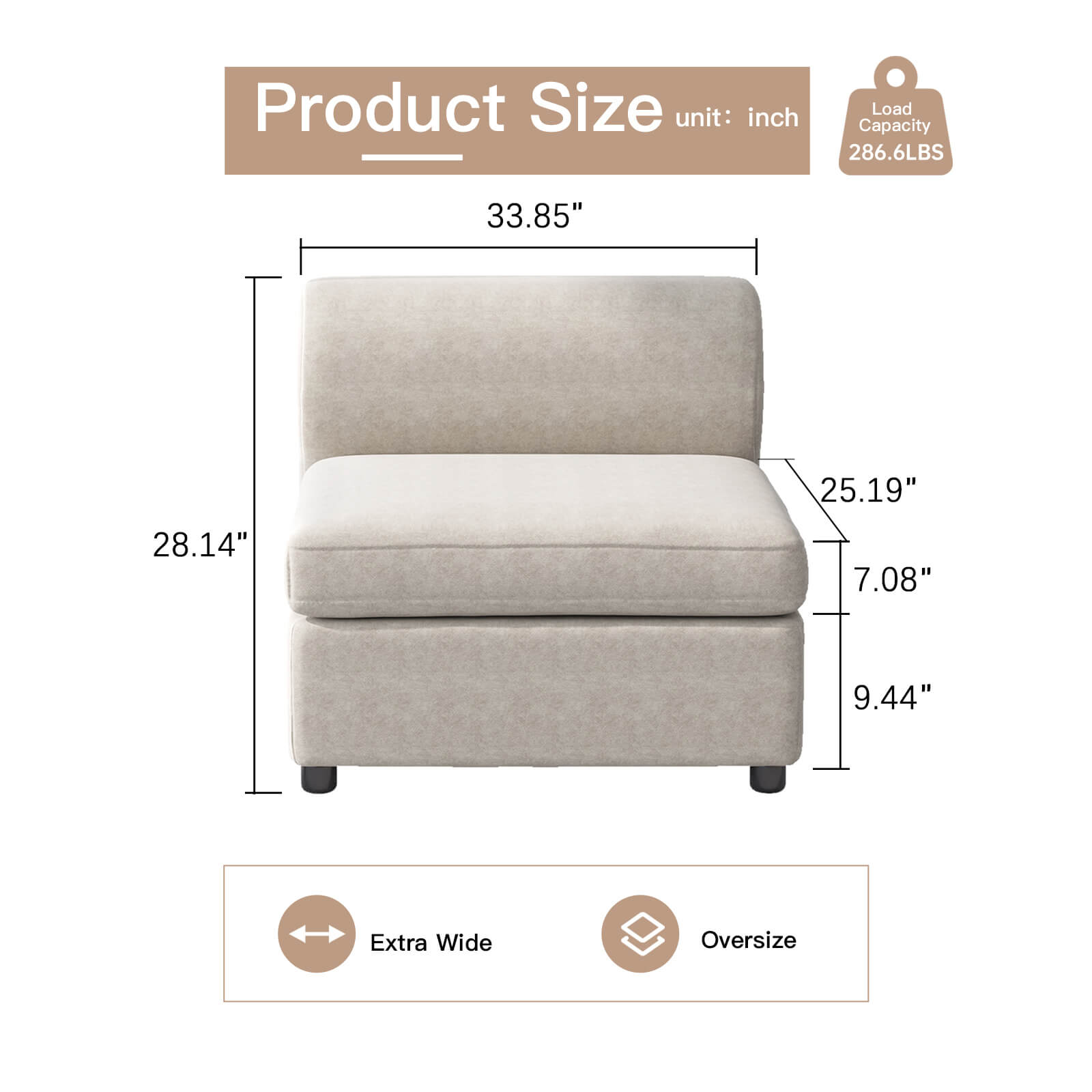 Velvet Sectional Sofa, Modern Oversized 4-Seater Sofa with 3 Pillows a ...